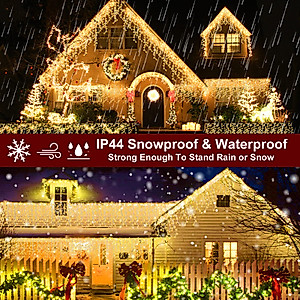378LED Icicle Christmas Lights Outdoor Decoration 29.5 Ft 8 Modes 60 Drops Christmas Fairy String Curtain Lights Christmas Decoration Eaves Window Holiday Yard Garden Indoor Home (Warm White)