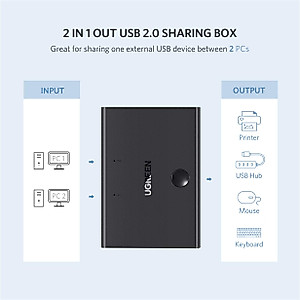 UGREEN USB Sharing Switch USB 2.0 Peripheral Switcher Adapter Box 2 Computer Share 1 USB Device Hub for Printer Scanner with 2 Pack USB 2.0 Male Cable