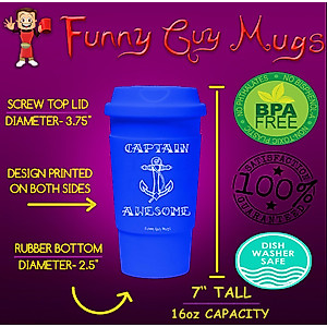 Funny Guy Mugs Captain Awesome Travel Tumbler With Removable Insulated Silicone Sleeve, Blue, 16-Ounce