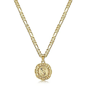 KissYan Initial Necklace For Women Girl,14K Gold Plated Round Letter Pendant Necklace Capital Monogram Necklace Alhpabets from A-Z Figaro Chain Necklace(Gold S)