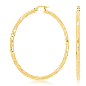 Italian 14k Yellow Gold Faceted 2.5mm 1.75" Diameter Round Hoop Earrings 3 grams