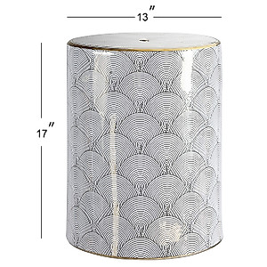 JONATHAN Y TBL1001A Fish Scale 17" Modern Ceramic Garden Stool, Coastal, Contemporary, Transitional, Side Table, Plant Stand, Spill-Proof, Living Room, Garden Room, Patio, White/Gold