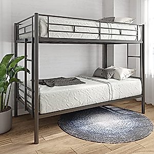 Anwickmak Metal Bunk Bed Twin Over Twin Sturdy Heavy Duty Bunk Beds with 2 Side Ladders,Space Saving,No Box Spring Needed,for Kids Teens Adults (Black)