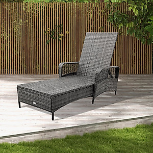 HAPPYGRILL 2PCS Patio Rattan Chaise Lounge, Outdoor PE Wicker Sun Lounger with Adjustable Backrest, Removable Cushion & Pillow, Reclining Chaise Lounge Sunbed for Balcony Poolside Yard