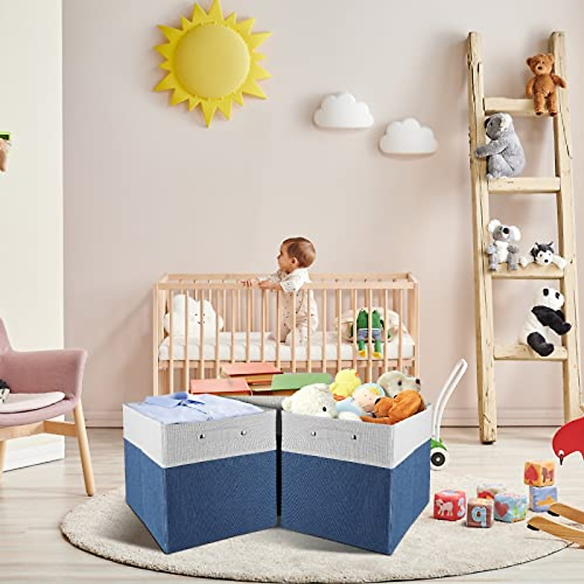 Awekris Storage Cubes, 13 Inch Foldable Storage Bins with Sturdy Handles, 3 Pack Fabric Clothes Organizer Storage Baskets for Home Office Closet, Clothes, Toys, Royal Blue