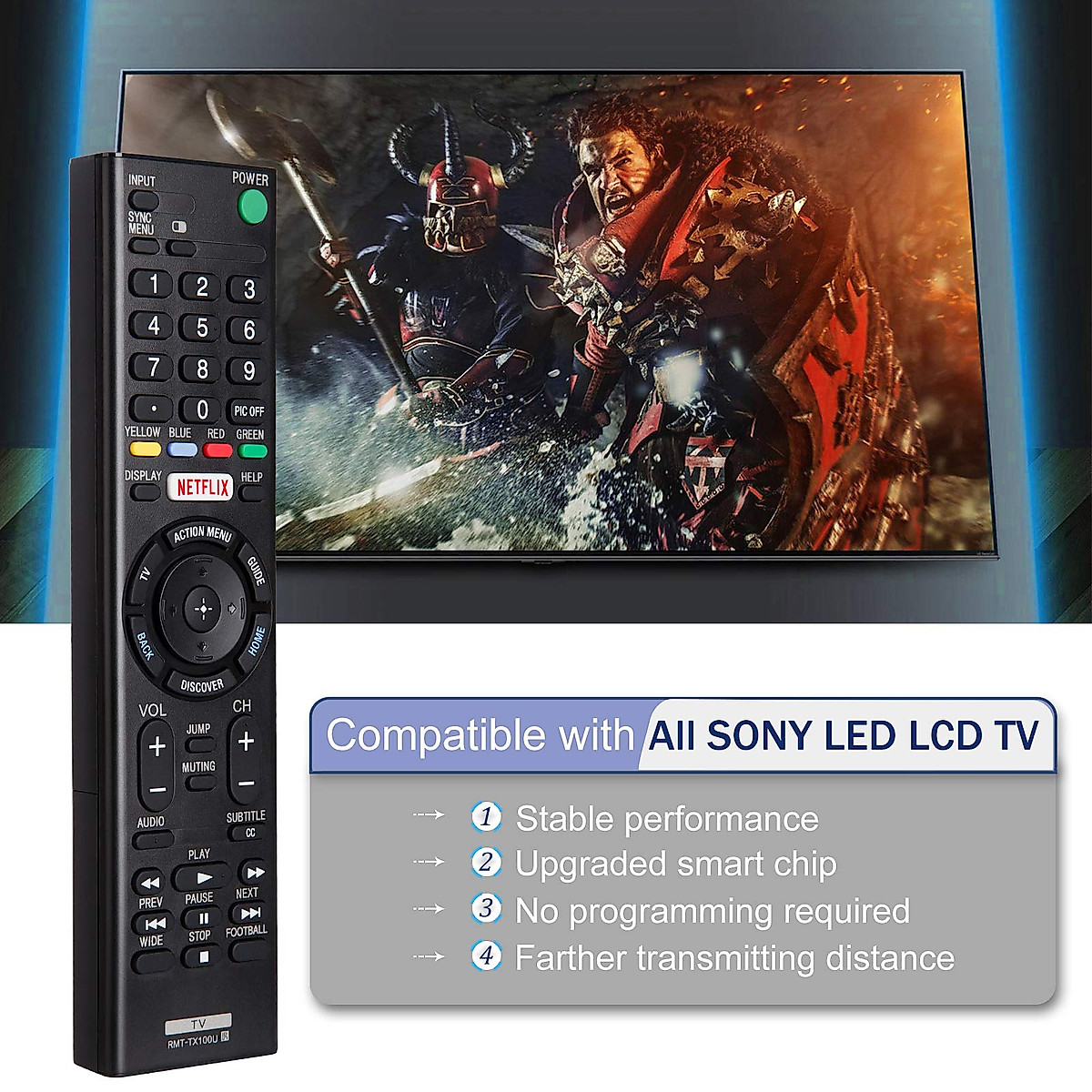 Universal for Sony TV Remote Control Replacement Compatible with Sony Bravia Smart LCD LED HD TVs RMT-TX100U