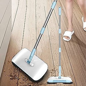 Hand Push Sweeper Household Lazy 3-in-1 Suction Sweeper Cleaning Machine Floor Stall Upgraded Soft Rough Brush Microfiber Mop 1pcs (Blue)