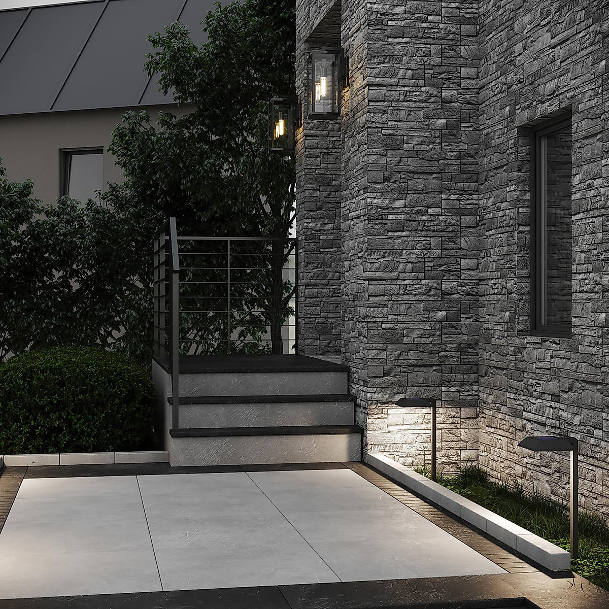 LampLust Black Solar Pathway Lights Outdoor, 4 Pack Stainless Steel Modern Path Lights, Waterproof, LED Metal Solar Garden Light for Yard, Walkway, Driveway & Landscape Lighting