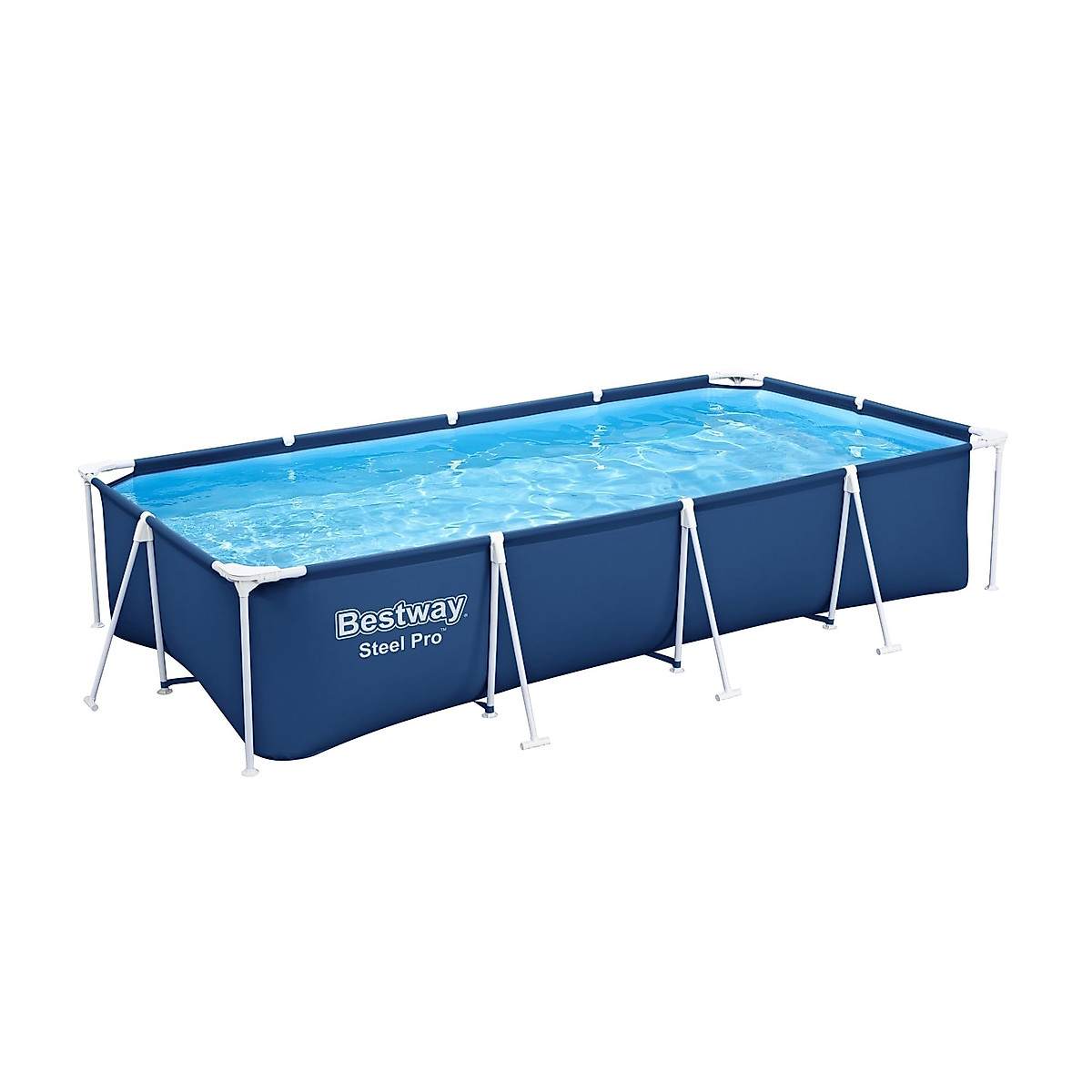 Bestway Steel Pro 13 Feet x 7 Feet x 32 Inch Rectangular Metal Frame Above Ground Outdoor Backyard Swimming Pool, Blue (Pool Only)