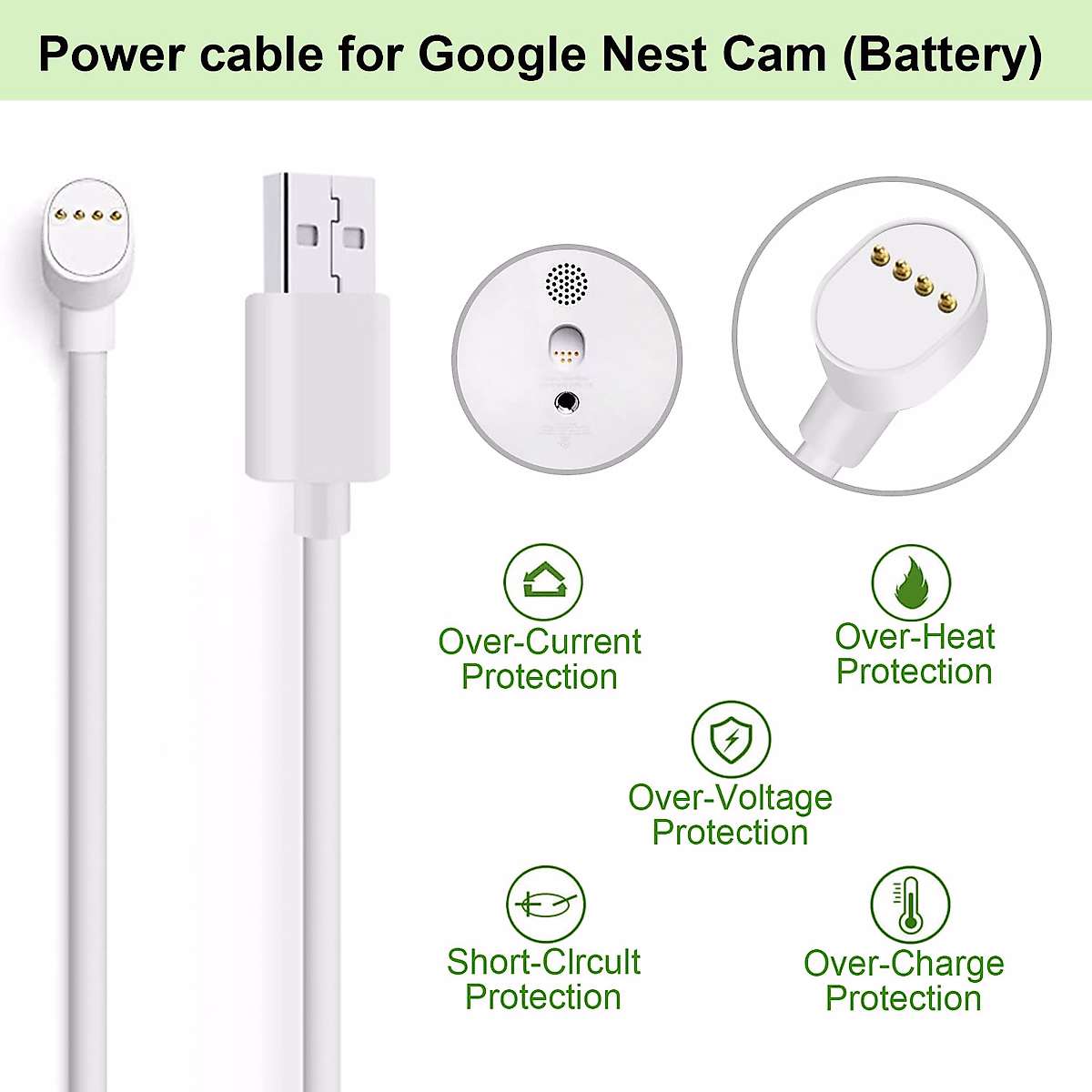 iMah Extended USB Power Charging Cable Compatible with Google Nest Cam (Battery), 6.56ft (2m)