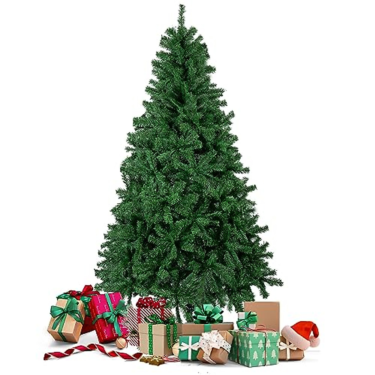 6.5FT Artificial Christmas Tree Xmas Holiday Pine Tree Christmas Tree Realistic Holiday Decoration with Metal Stand Hinges PVC Leaves Easy Assembly for Outdoor Indoor Party Green