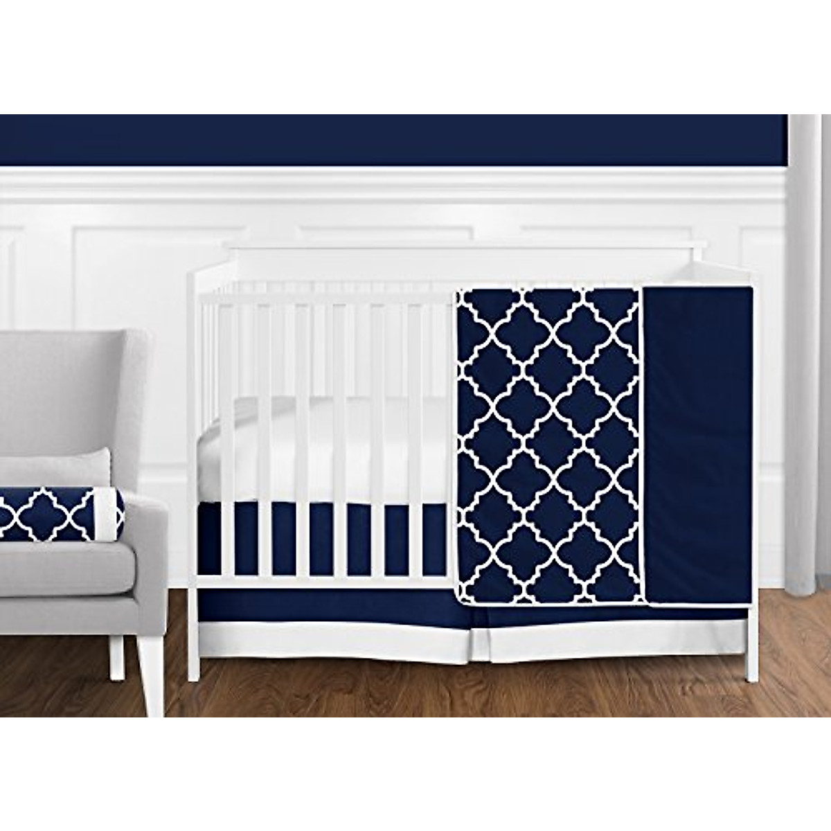 Navy Blue and White Modern Changing Pad Cover for Trellis Lattice Collection by Sweet Jojo Designs
