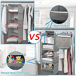 HMA Pro Hanging Closet Organizer and Storage (Heavy Duty) 5 Shelves Collapsible Hanging Closet Shelves Hanging Organizer for Closet, Camper and RV, Strong MDF Material on All Shelves.