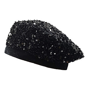 Bling Beret Hats for Women Color Paris Artist Cap Fashionable Ladies Sparkle Shining French Style Beanie Beret (Black)