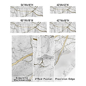 Yun Nist Window Valance Curtain White Marble Gold Stripes Valances for Kitchen Windows,Modern Abstract Geometric Rod Pocket Short Curtains for Bedroom,Bathroom,Living Room 42x12Inch