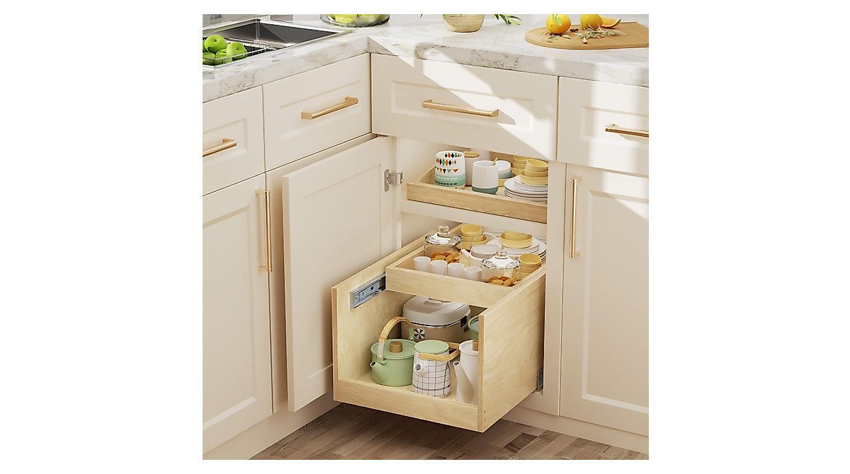 LOVMOR Double-Drawer Pull Out Cabinet Organizer - Space Saving Storage