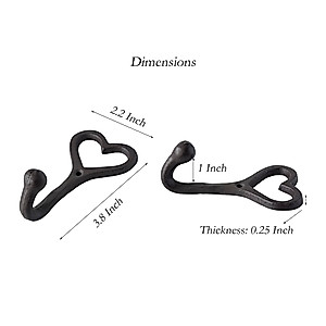 SMKOLIN 5 Pcs Love Heart Coat Hooks 3.8'' Cast Iron Wall Hooks Decorative Keys Mugs Bags Towels Hanger