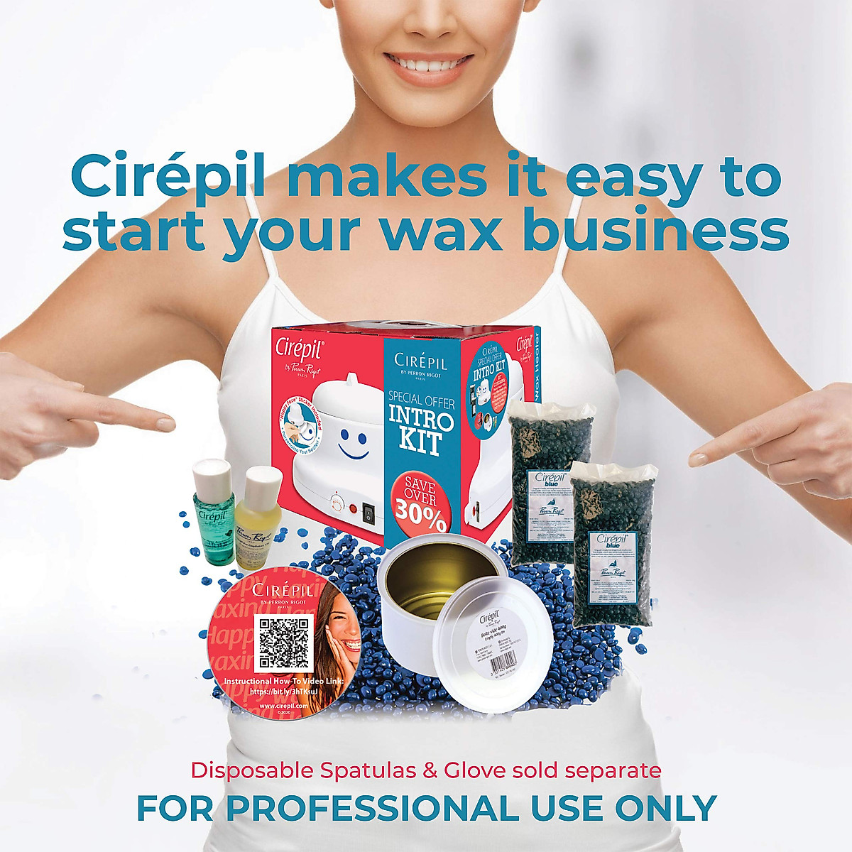 Cirepil - Waxing Kit - At Home Introduction Kit - Heater, Blue wax Beads, Pre & Post products & an Empty Tin - The Best Temperature for your Cirepil Wax