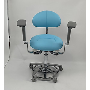Ergonomic Dental Saddle Assistant Chair Stool with Rotatable 4D Armrest and Back Support for Microscope Operator in Dental Clinics,Luxury Aluminium Foot Operated Base (C10 Grey)