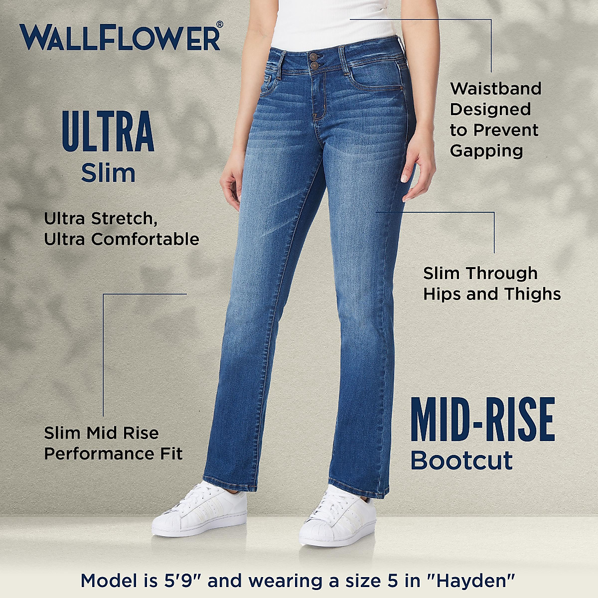 WallFlower Women's Ultra Slim Bootcut Mid-Rise Insta Soft Juniors Jeans, Hayden, 9