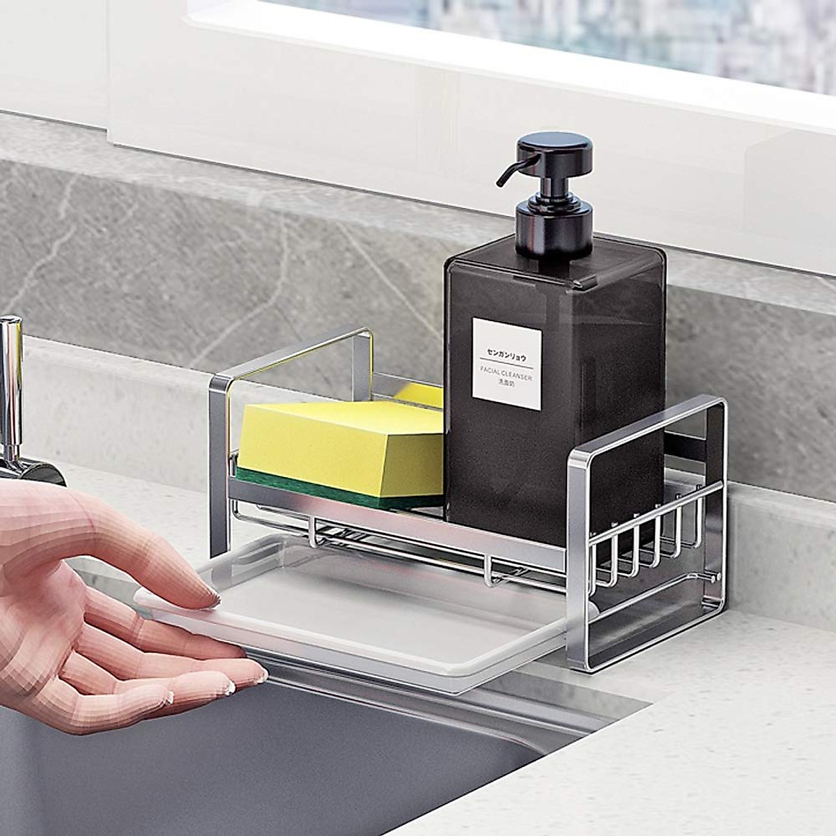 2 Pack Kitchen Sponge Holder - Kitchen Sink Organizer - Sink Caddy - Sink Tray - Soap Holder - Stainless Steel,Silver+White