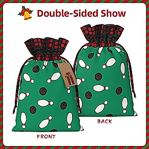 Christmas Drawstring Gift Bags Bowling-Pins-Ball Buffalo Plaid Drawstring Bag Party Favors Bags