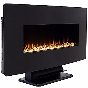 Sunnydaze 35.75-Inch Curved Face Indoor LED Electric Fireplace - Floating/Tabletop- 7 Flame Colors - Black Finish