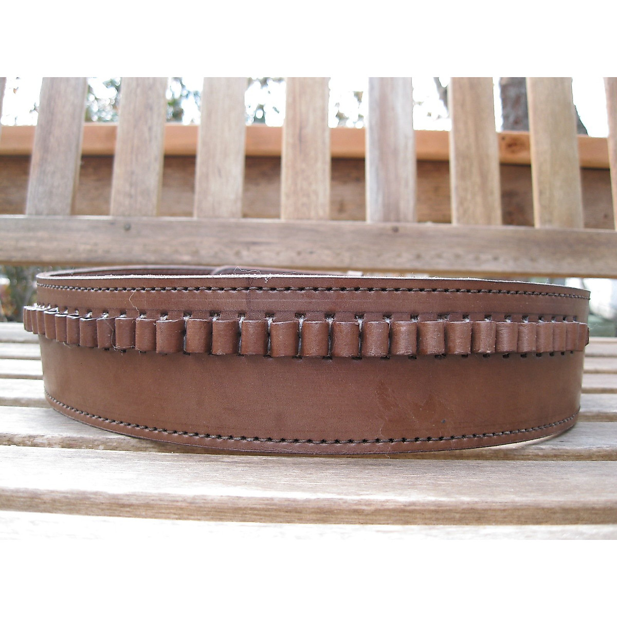 Gun Belt with Right Handed Tooled Holster Combo - 22 Caliber - Leather - Brown (brown,40") - sizes are for hip size