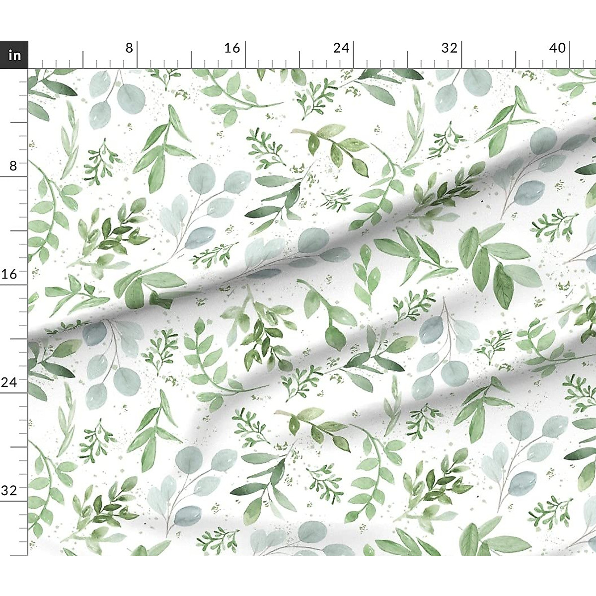 Spoonflower Fabric - Watercolor Leaves Pattern Eucalyptus Sage Green Greenery Printed on Petal Signature Cotton Fabric by The Yard - Sewing Quilting Apparel Crafts Decor