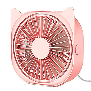 USB Desk Fans Small Quiet - Mini Cute Desk Fan USB Powered 3 Wind Speeds 360° Rotatable Portable Personal Little Table Fans for Home Bedroom Nightstand Office Work Desktop Dorm (Pink)