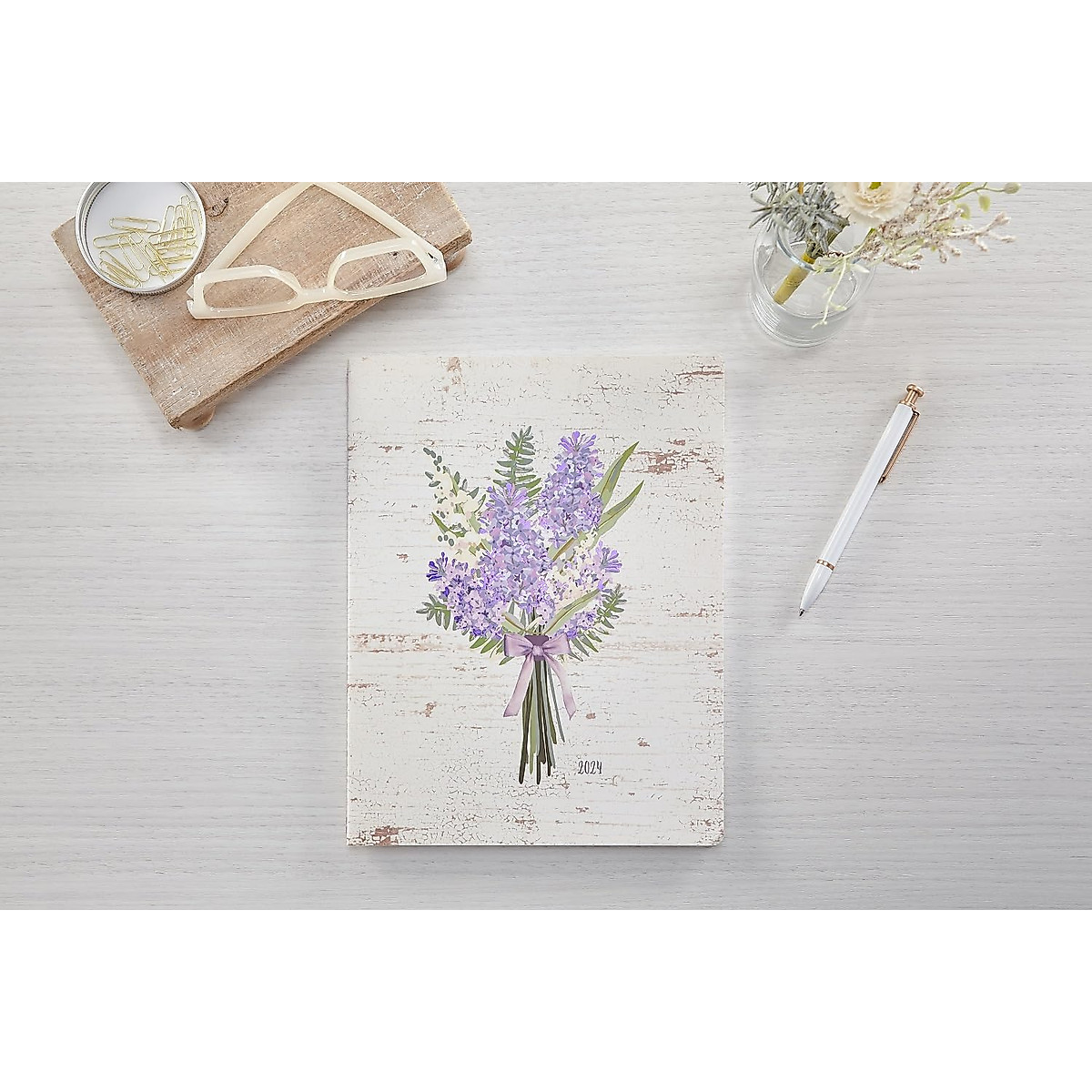 Southworth Planner (January 2024-December 2024), 8.5" x 11", Lovely Lavender Floral Bouquet, Premium 28#/105 gsm Paper, Large Flex Cover (91030)