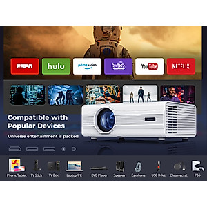 [Auto Focus/Keystone] Projector with WiFi 6 and Bluetooth 5.2, 600 ANSI Native 1080P 4K Supported, Agreago Outdoor Projector with Screen, Movie Projector Compatible with HDMI/USB/TV Stick