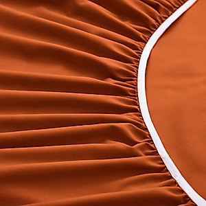 Horbaunal Extra Deep Pocket Full Sheets - Fits Mattress 18-24 Inches Deep - 6 Pieces Hotel Luxury 1800 Thread Count Microfiber Sheet Set - Ultra Soft Burnt Orange Full Size Bed Sheets