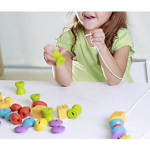 PlanToys Wooden Lacing Beads (5353) | Sustainably Made from Rubberwood and Non-toxic Paints and Dyes