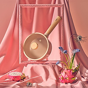 Neoflam FIKA 1.7QT 18cm Mini Peach IH Saucepan with Glass Lid, Full Induction Heating