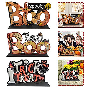 Halloween Boo Wooden Tier Tray Table Topper, Happy Halloween Tabletopper Ornaments Table Decor, Table Decor Table Centerpiece for Halloween, Table Topper Signs for Party Supplies (A02)