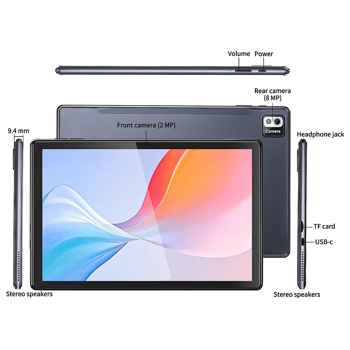 SGIN Tablet, 10.1 Inch Android 13 Tablets 4GB RAM 128GB ROM with Octa-Core 2.0Ghz Processor, 1280 * 800 Pixel IPS Screen, 2MP+8MP Camera, 6000mAh, WiFi, Bluetooth 5.0