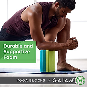 Gaiam Yoga Block (2 Pack) - Supportive Latex-Free EVA Foam Soft Non-Slip Surface for Yoga, Pilates, Meditation, Lagoon (2-Pack)