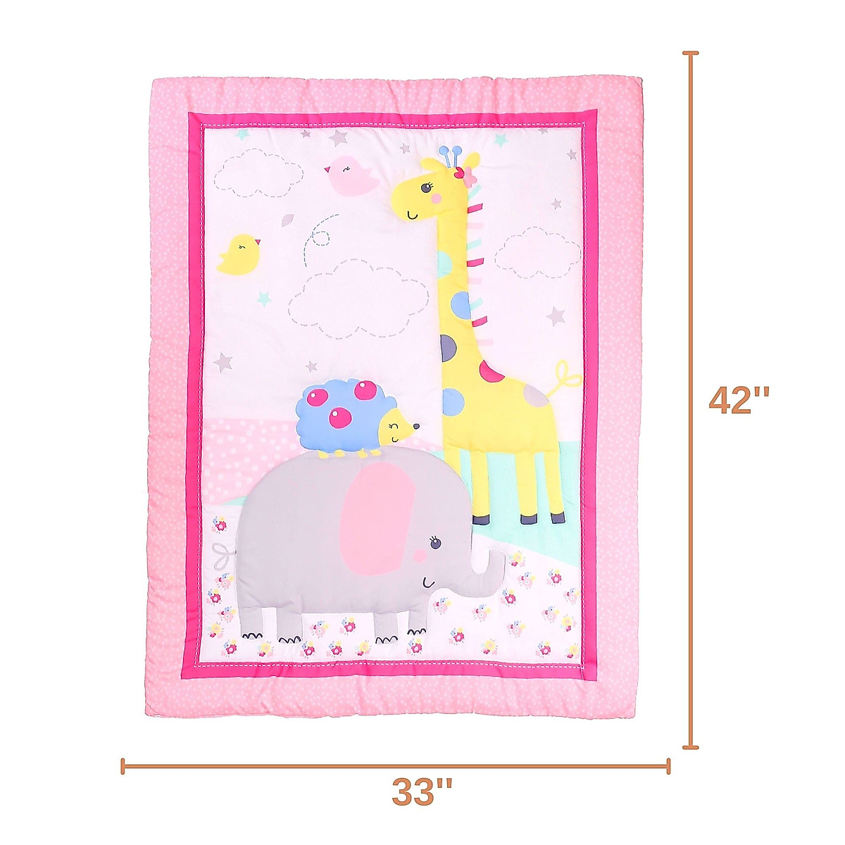 Baby Bees Zoo Safari Crib Bedding Sets for Girls | 4 Pieces Baby Bedding of Crib Sheet, Quilt, Dust Ruffle, Toddler Pillowcase for Standard Size Crib