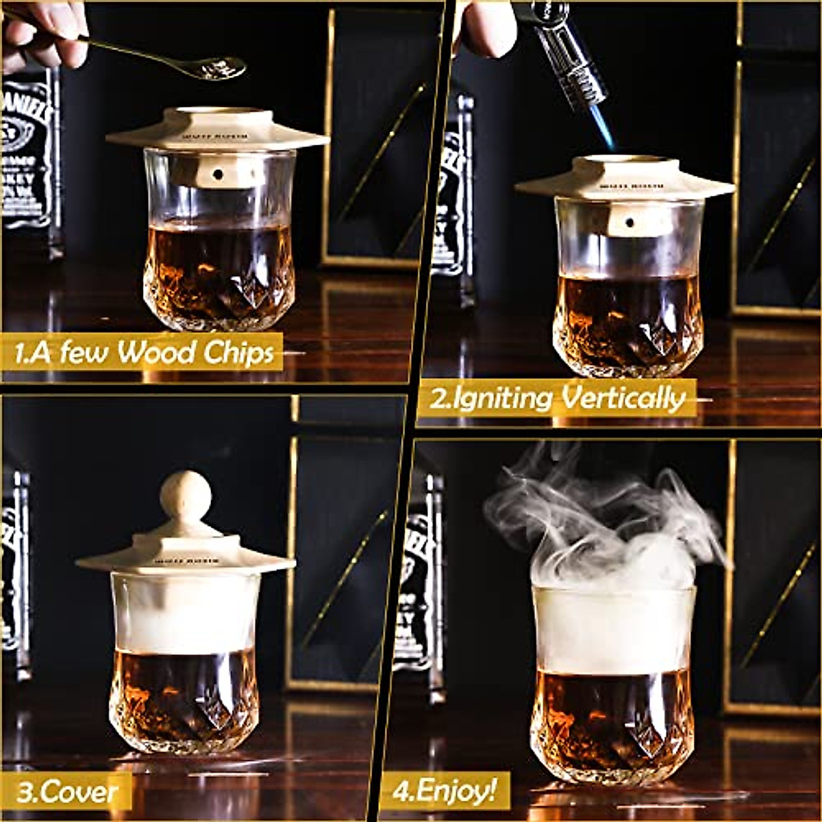 Cocktail Smoker Kit with Torch - Upgraded Torch Old Fashioned Bourbon Whiskey Smoker Kit with 4 Flavors of Wood Chips, Unique Gifts for Men, Whiskey Lover, Husband and Dad. Premium Gift Box