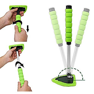 PRIMESTARZ Windshield Cleaner (2 Pack) Window Glass Cleaning Tool with Extendable Handle Washable Reusable Microfiber Cloth for Auto Interior Exterior Glass Wiper Cleaning Kit