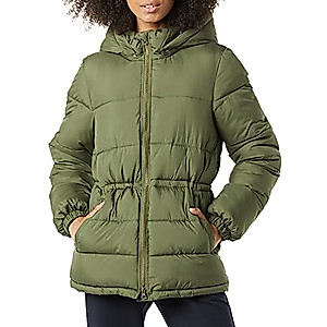 Amazon Essentials Women's Heavyweight Puffer Jacket with Drawstring Waist, Olive, Medium