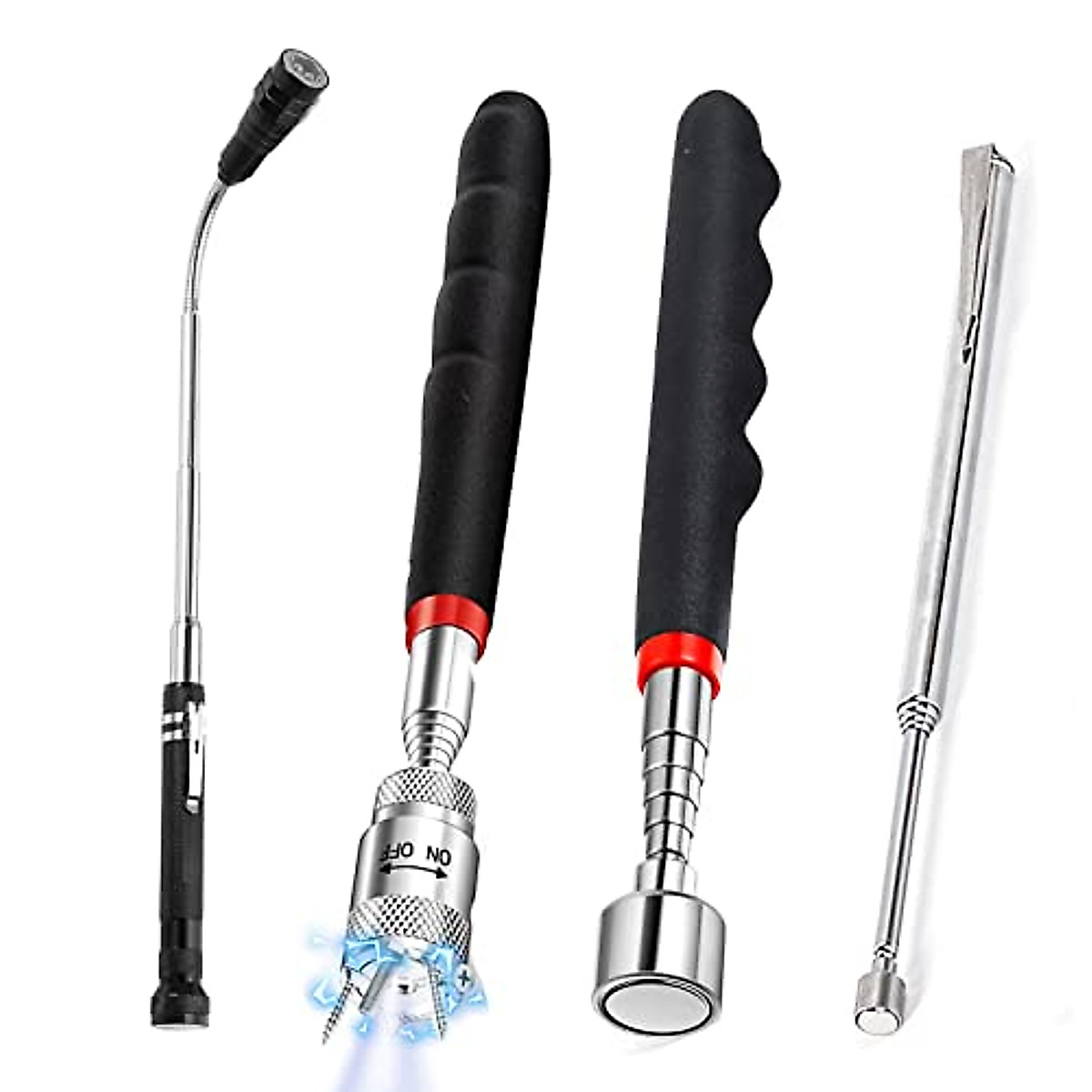 Magnetic Pickup Tool with LED Light- 4Pcs Telescoping Magnetic Pickup Tool-Magnet Wand for Men Unique Birthday Gift Ideas for Grandpa Women Truck Driver Handyman Cool Gadgets Stuff