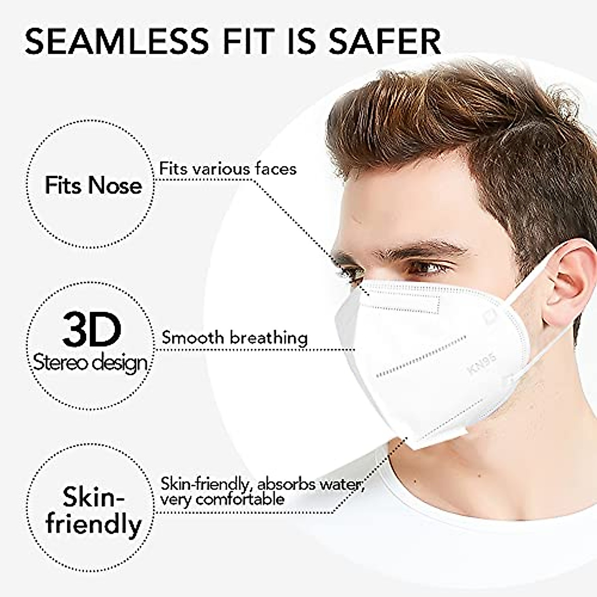 YIDERBO White KN95 Face Mask Pack of 20 Individually Packaged 5-Ply Disposable Face Masks Filter Efficiency≥95% Protection Against PM2.5, Fire Smoke, Dust Cup Dust Mask