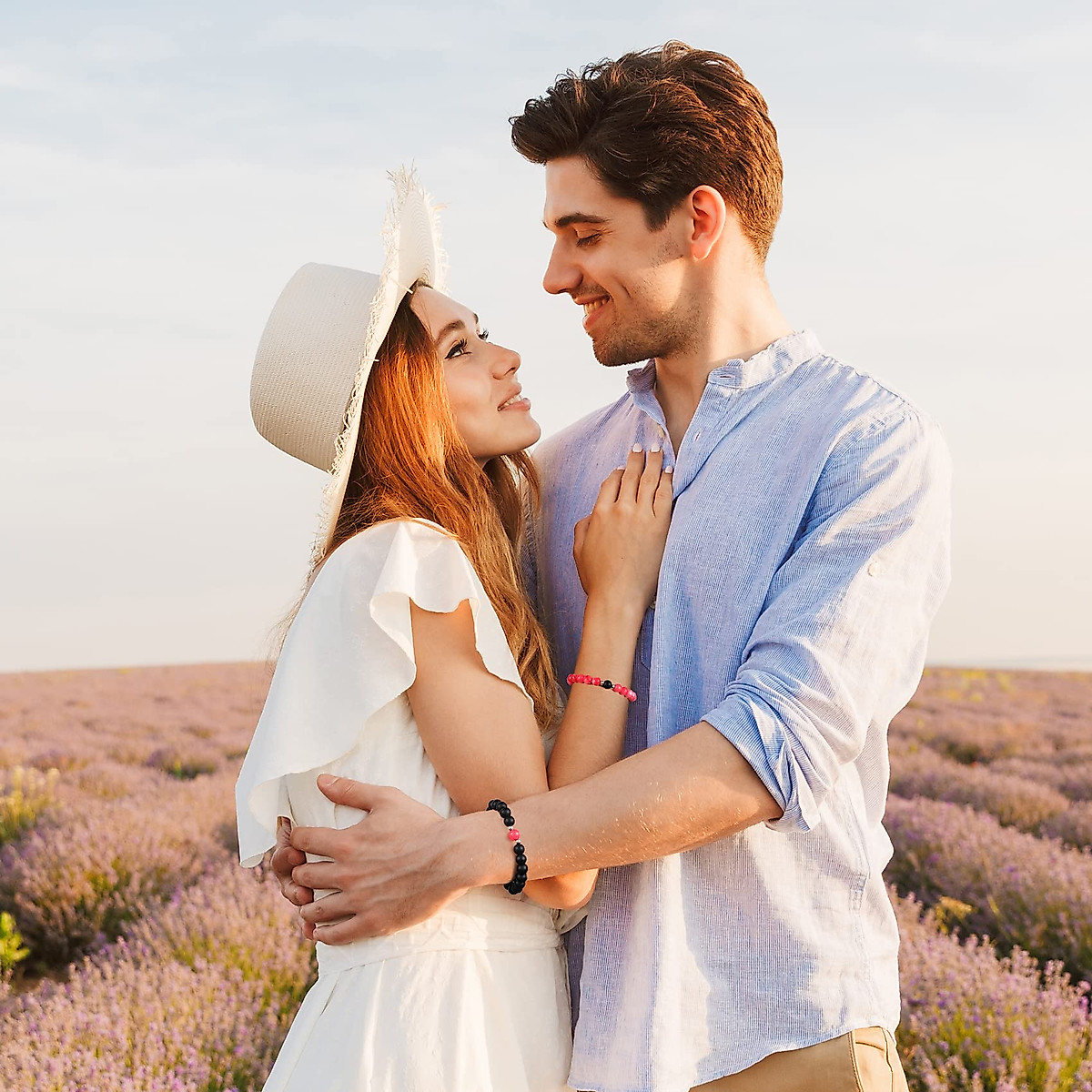 GIEIWIW Magnetic Bracelets for Couples Love Bracelets Distance Natural Beaded Bracelet Purple