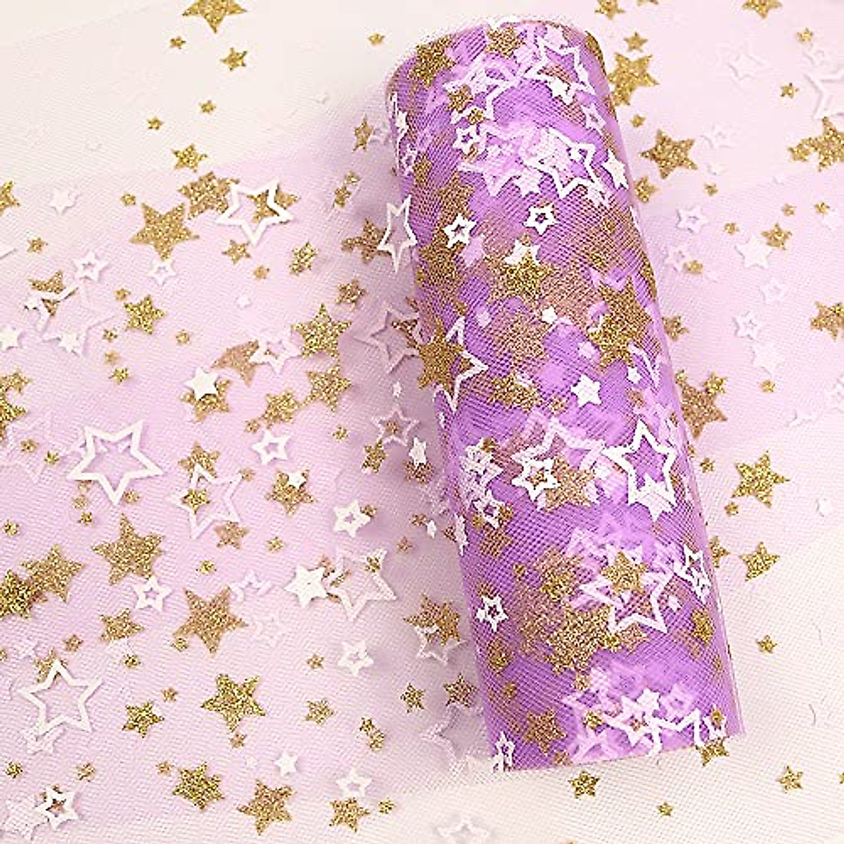 Yuanchuan Golden Star Glitter Tulle Rolls 6 inch x 10 Yards (30 feet) Tulle Rolls Spool Fabric Tutu for DIY Skirts Wedding Gift Wrap Sewing Crafting Bow Bridal Decorations Birthday Party (Purple)