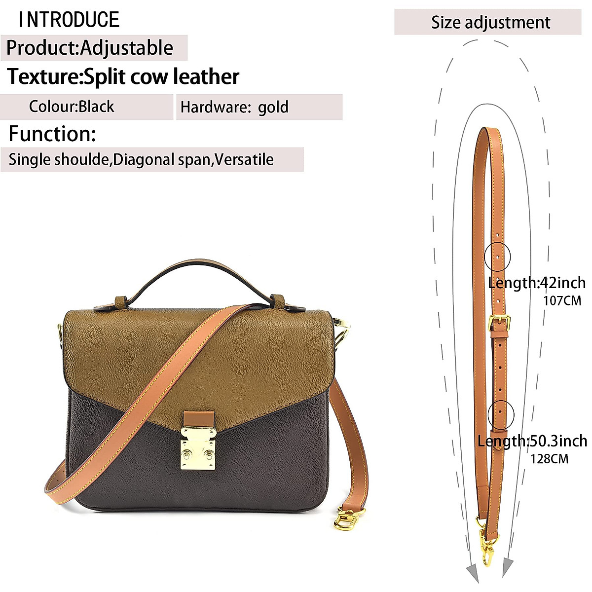 LDKJ Vachetta Leather Adjustable Crossbody Strap for Women's Crossbody Handbags (Beige Yellow)