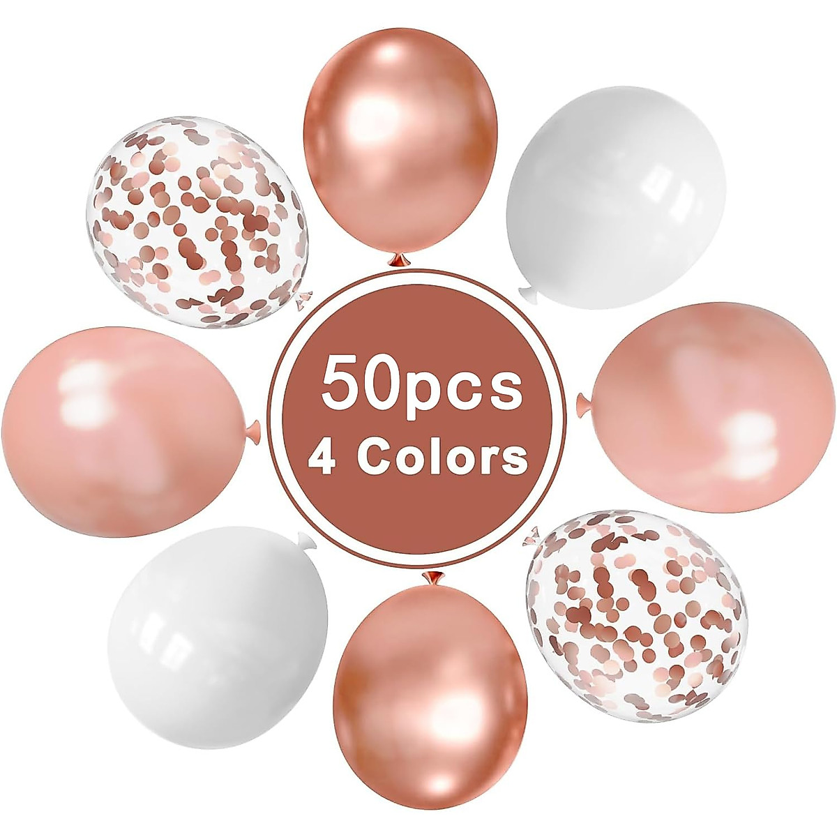 Rose Gold Confetti Balloons - 50 Pcs 12 In White and Rose Gold Latex Balloons,Rose Gold Metallic Balloons for Birthday Wedding Engagement Bridal Shower Bachelorette Party Decorations
