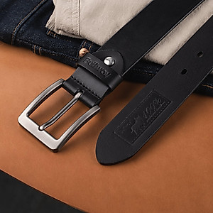 Buffway Leather Belt for Men - Durable Full Grain Men's Belt 1.5", Versatile for Daily Use, with Gift Box- 32” Black