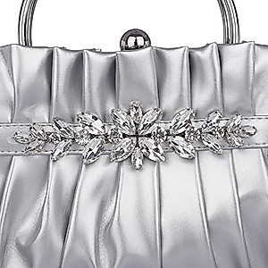 Sither Small Color Handbag Purses for Women Leather Handbag Purses with Crystal Clutch Purses Shoulder Chain Bags for Daily Party Prom Christmas Gift (silver)